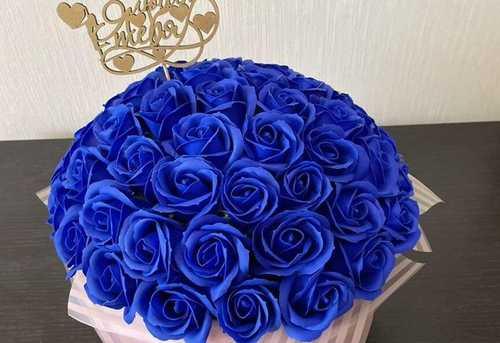 Букет гигант из синих роз. 51 роза 101 роза