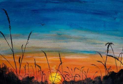 Картина "На закате в поле"
