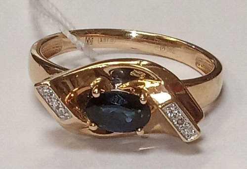 Золотое кольцо с бриллиантами и сапфиром р 17 (316