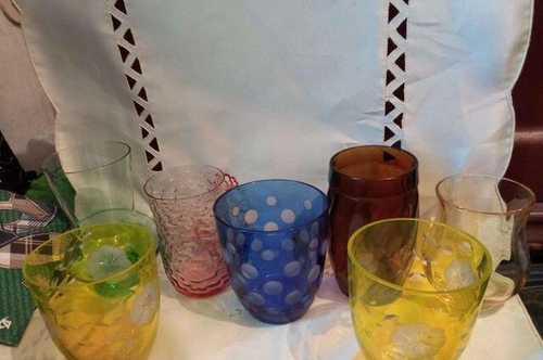 Стаканы, мини вазы цветное стекло бу