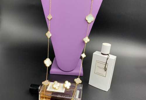 Van cleef комплект колье + серьги перламутр