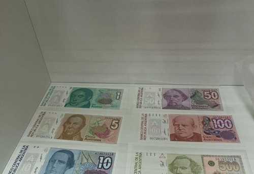 Набор банкнот Аргентины 1985-1989 гг Unc пресс