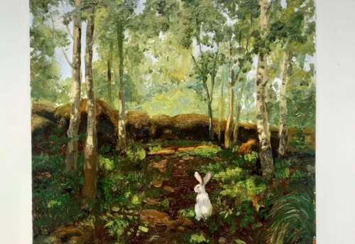 Картина маслом пейзаж "Таинственный кролик"