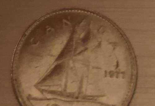 Монета 10 центов канада 1977 год