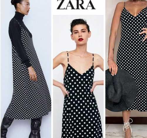 Платье комбинация горох Zara S