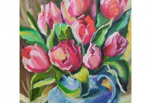 Картина маслом цветы тюльпаны "Салют весне"