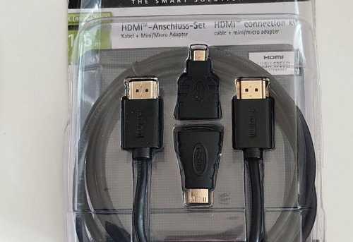 Кабель hdmi hama 1.5 м с 2-мя переходниками