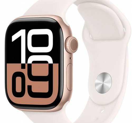 Apple watch series 10 gps 46мм корпус из алюминия rose gold+ремешок sport band light blush (s/m)