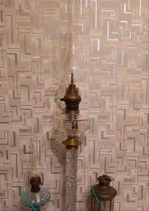 Старинная хрустальная керосиновая лампа