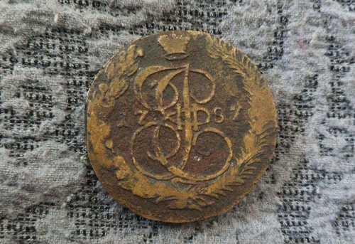 Бронзовая монета 5 коп. 1787г