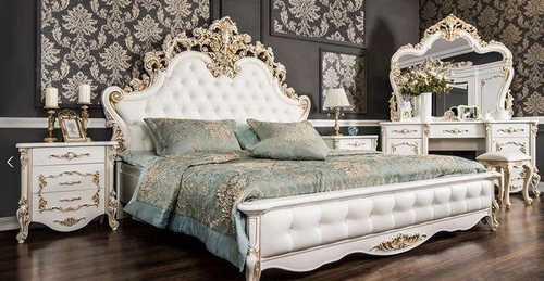 Кровать Флоренция белая с золотом двуспальная 180