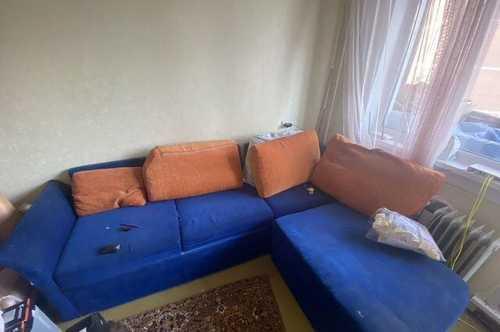 Синий диван двухспальный раскладной бу
