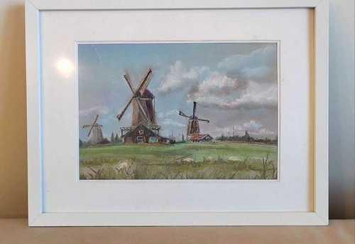 Картина пейзаж Голландии мельницы