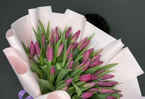 Моно букет из 51 розового тюльпана М-14