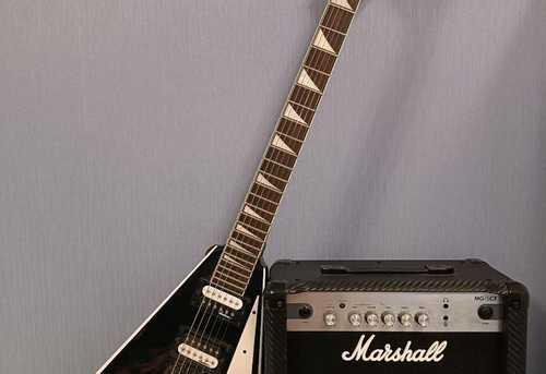 Jackson JS32 rhoads + комбик Marshall MG15CF