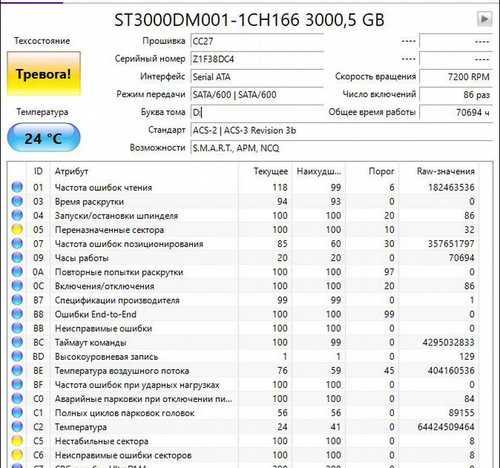 HDD 3000 GB St3000dm001 seagate с битыми секторами