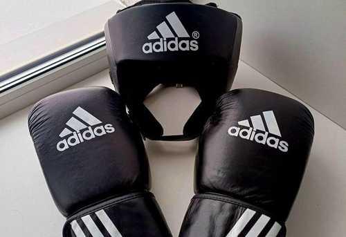 Боксерские перчатки детские 8 oz и шлем "Адидас"