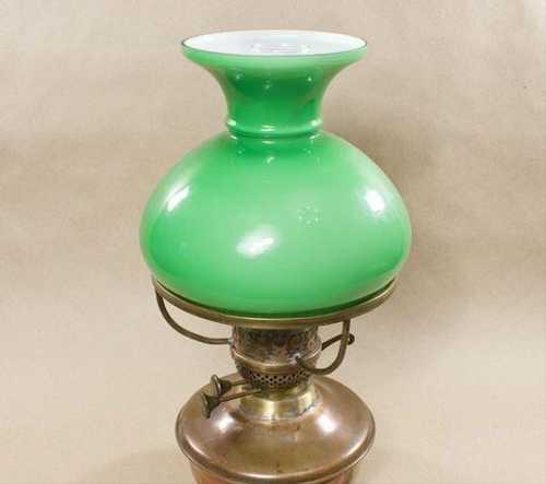 Антикварная керосиновая лампа, 2 фитиля, зелёное с