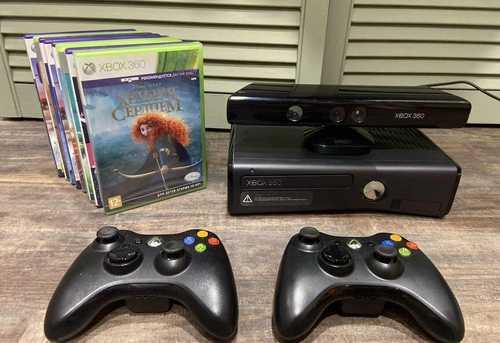 Xbox 360 + камера + 2 контроллера + диски с играми