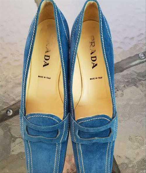 Prada женские туфли оригинал замшевые синие 39,5