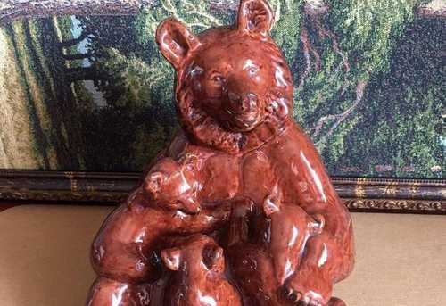 Статуэтка керамика Медведица Гжель Винтаж 1950 г