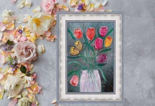 Картина маслом натюрморт с тюльпанами