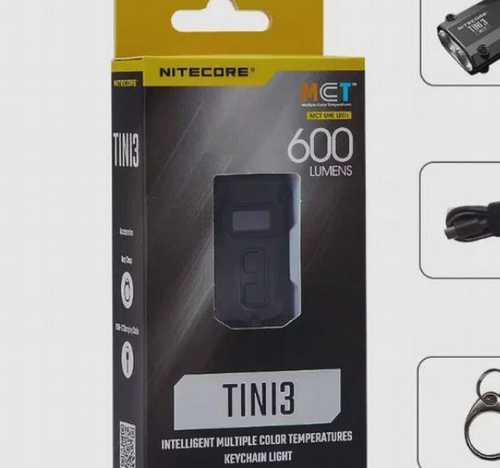 Nitecore tini3 600 люмен алюминиевый фонарик Черный, Black