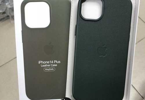 Чехол на iPhone 14 Plus Leather Case зелёный
