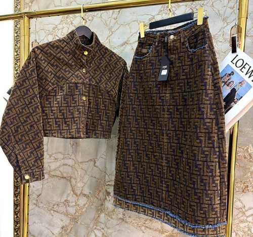 Джинсовый костюм с юбкой женский Fendi