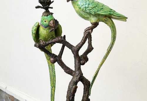 Подсвечник с попугаями (бронза и фарфор) 63 см