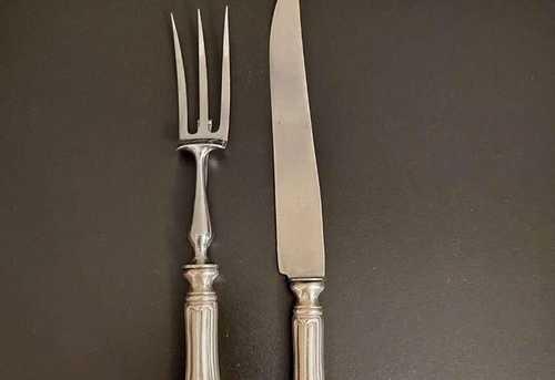 Нож и вилка для мяса, ручка серебро