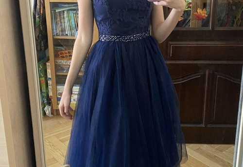 Платье пышное вечернее выпускной S/42-44 синее