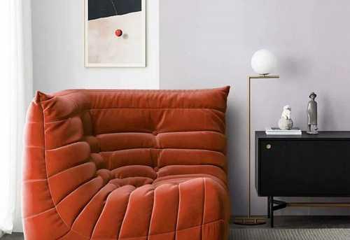 Бескаркасный угловой диван. Оранжевый Велюр