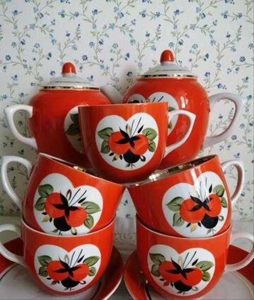 Чашки чайные Вишня, фарфор СССР