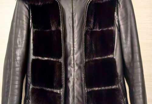 Кожаная зимняя куртка, жилетка с норкой