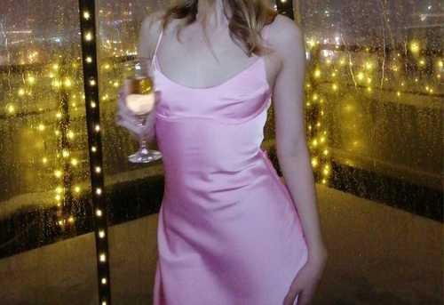 Вечернее атласное платье розовое и белое