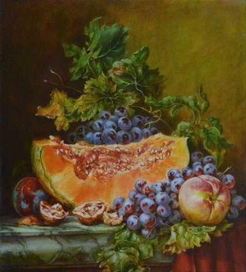 Картина маслом "Тыква с виноградом, "