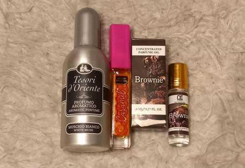 3 парфюма: tesori white musk, карамель, брауни