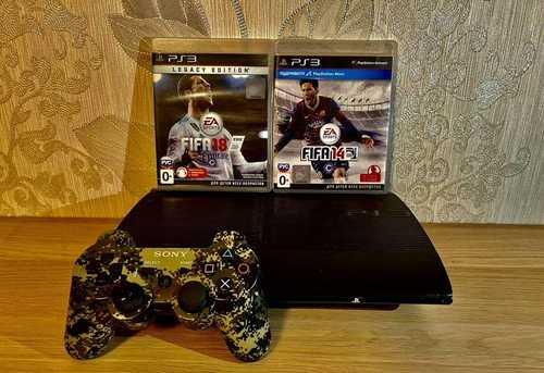 Sony PS3 Super slim 500 + Fifa 18,16 + Геймпад
