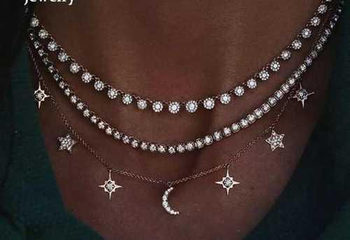 Ожерелье многослойное Луна и звезды