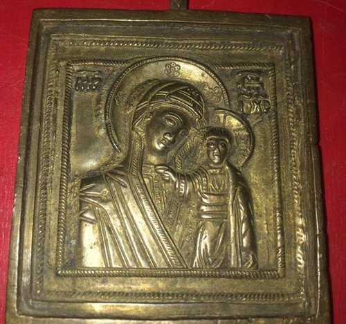 Старинная латунная икона Казанская Богородица
