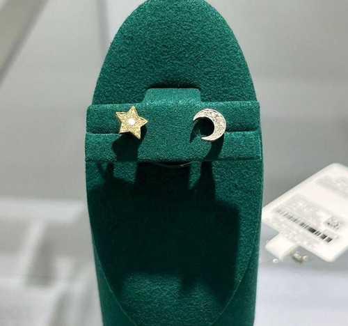 Серьги золотые луна и звезды