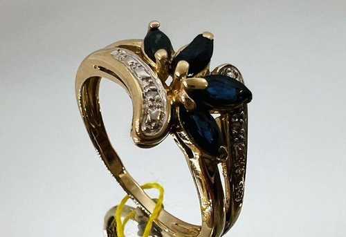 Золотое кольцо с бриллиантами и сапфиром 585*