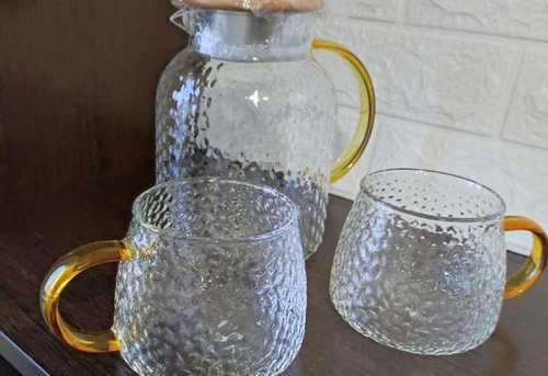 Чайник-кувшин стеклянный+кружки