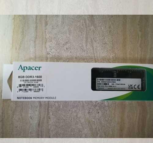 Оперативная память для ноутбука DDR3 apacer 8 Гб