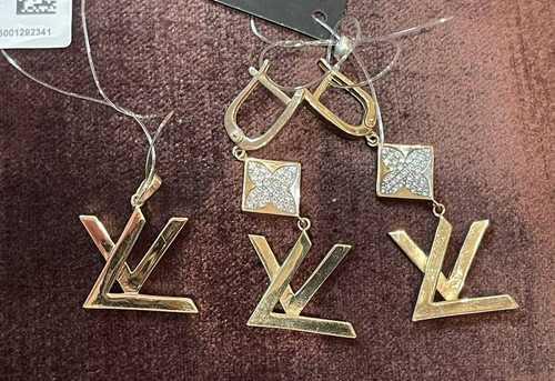 Серьги YSL золото и кулон с фианитами 585