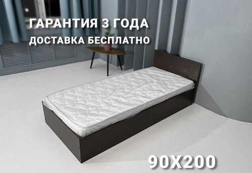 Кровать односпальная 90х200 венге с матрасом новая