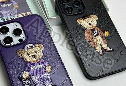 Чехол кожаный медведь на iPhone 14 Pro/14 Pro Max