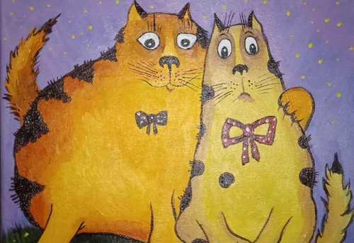 Картина маслом на холсте Кот и кошка