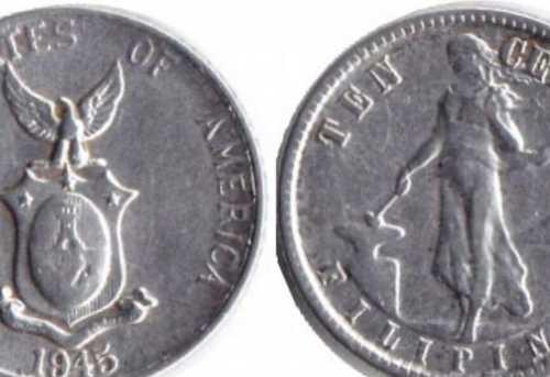 Серебряные монеты 10 сентаво Филиппины 1945г